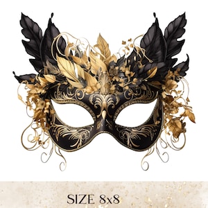Watercolor Gold Masquerade Clipart, Party Mask, Anniversary Mask, Ball ...