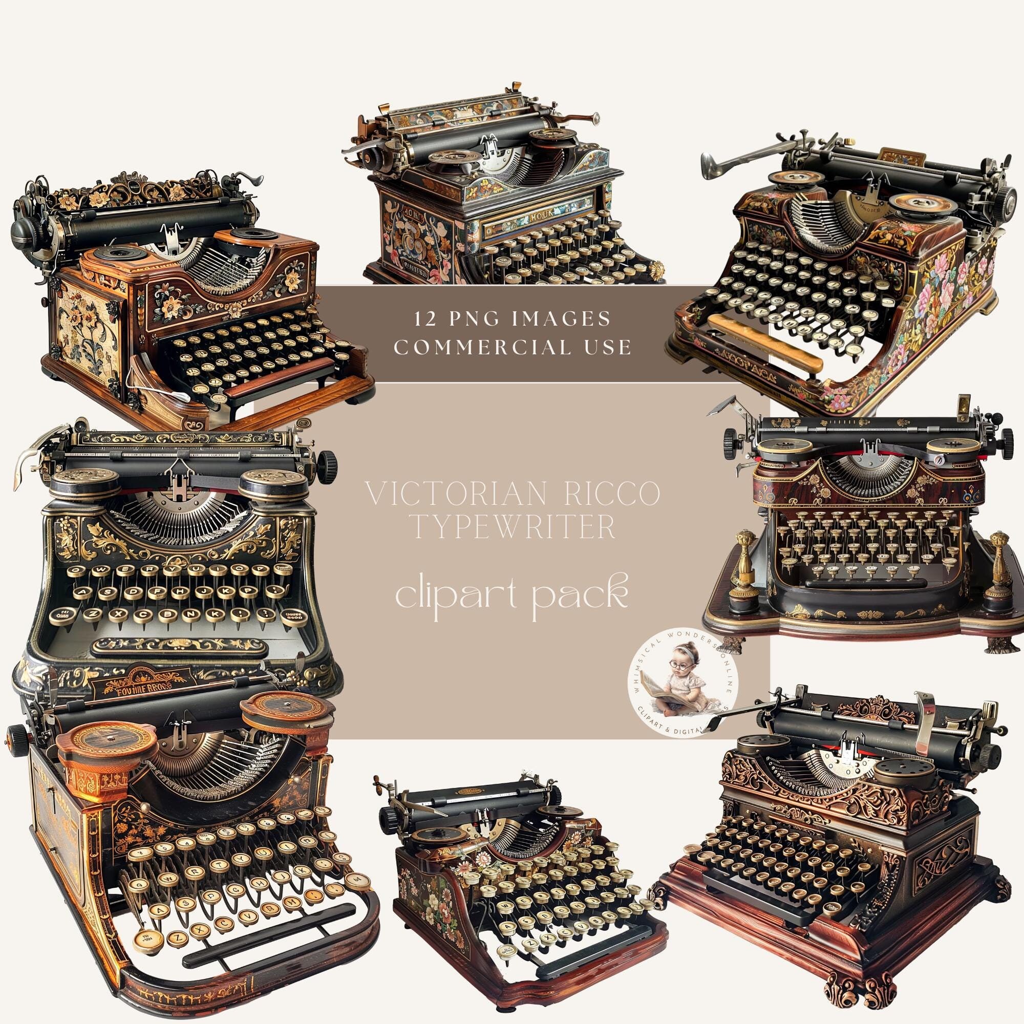 Victorian Clipart, Antique Typewriter, Ricco Typewriter. Vintage ...