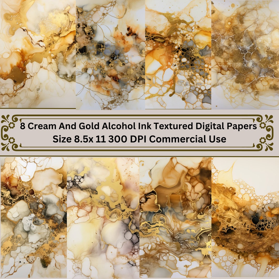 Cream and Gold Alcohol Ink Digital Paper Bundle 8 Papers, Alcohol Ink ...
