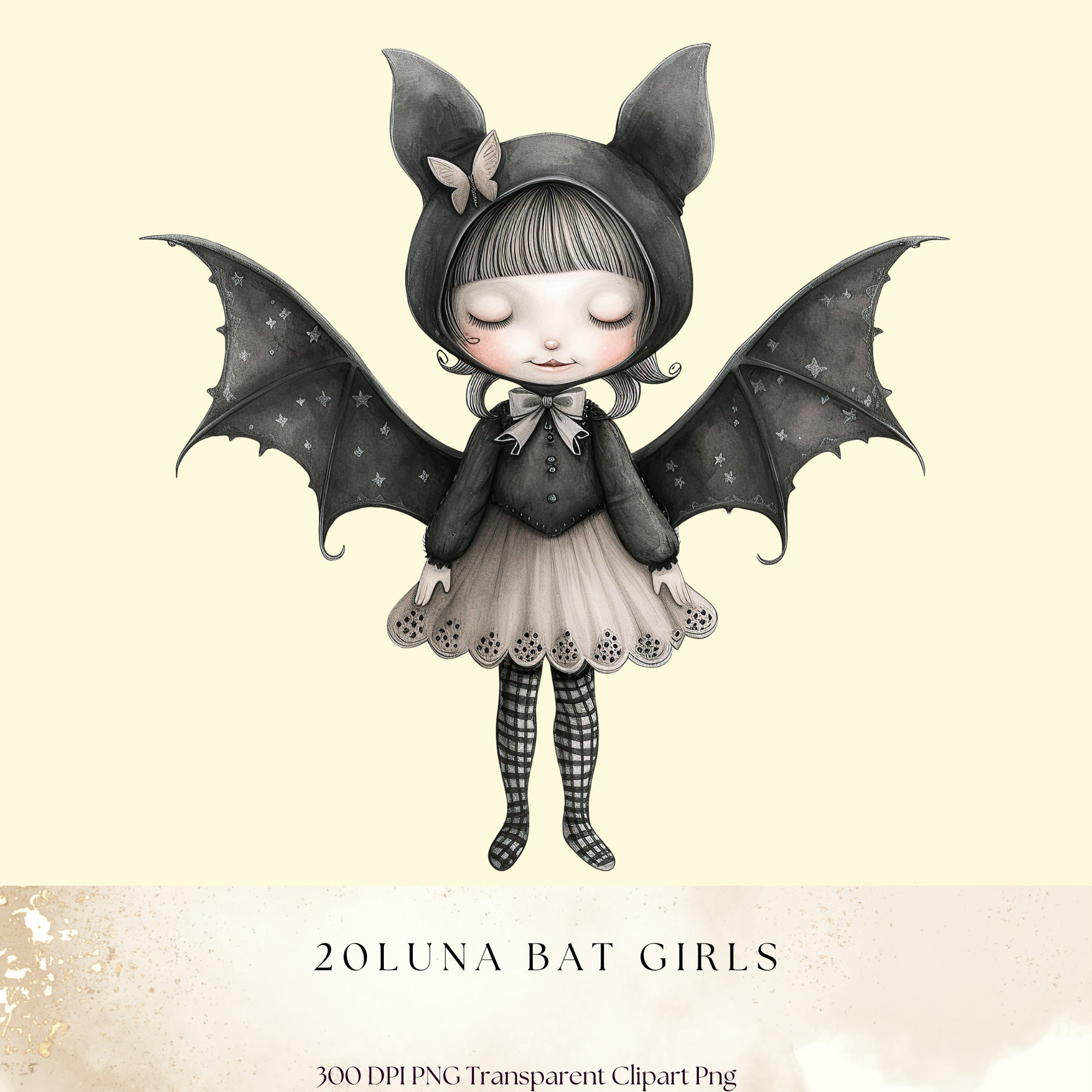 Luna Bat Girl Clipart, Bat Clipart, Quirky Girl Clipart, Halloween ...