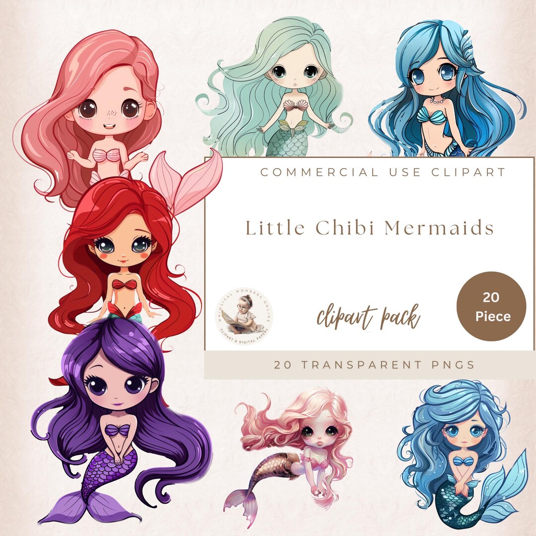 Little Chibi Mermaids, Mermaid Clipart, Under the Sea Clipart, PNG ...