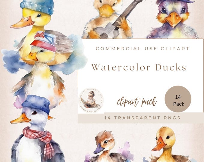 Cute Ducks Clipart, Watercolor Clipart Set, Cute Duck Clip Art, Animal ...