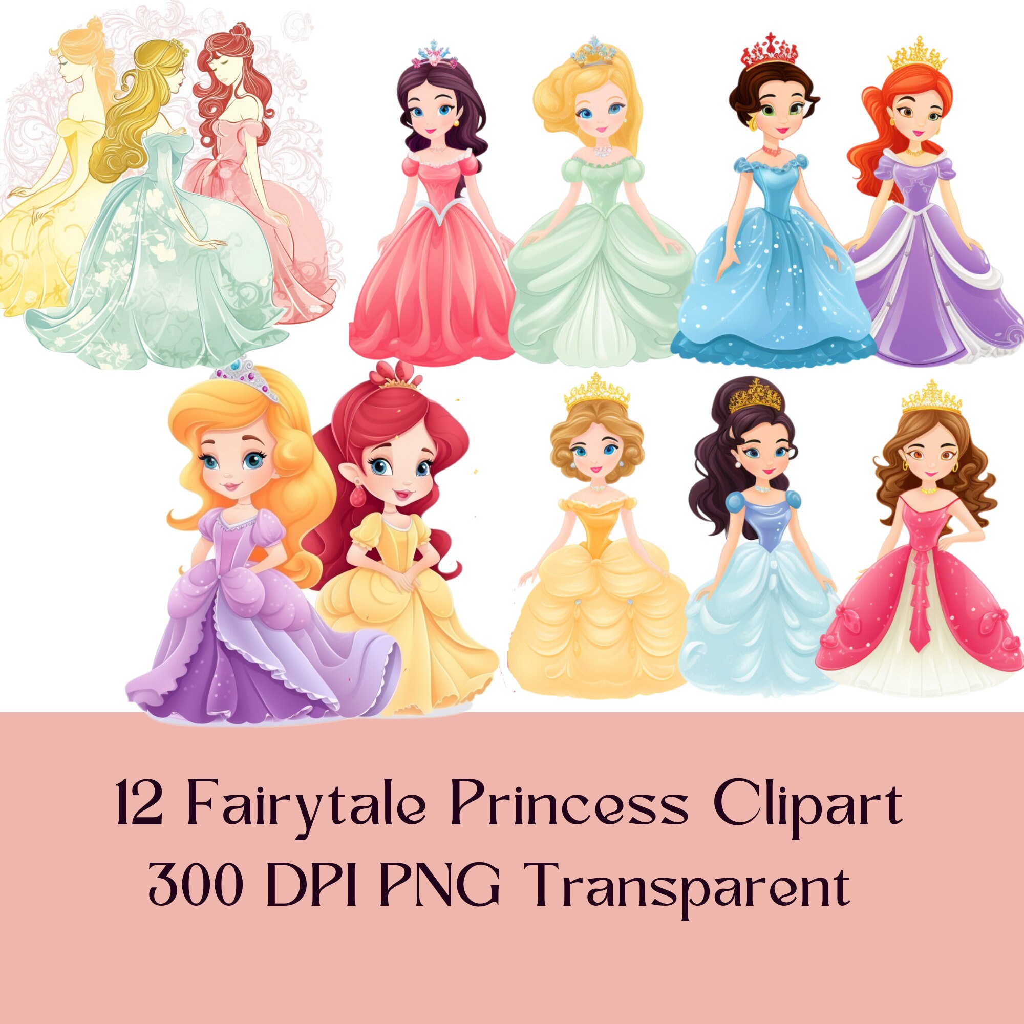 Fairytale Princess Clipart, Princess Clipart, Princess Birthday Party ...