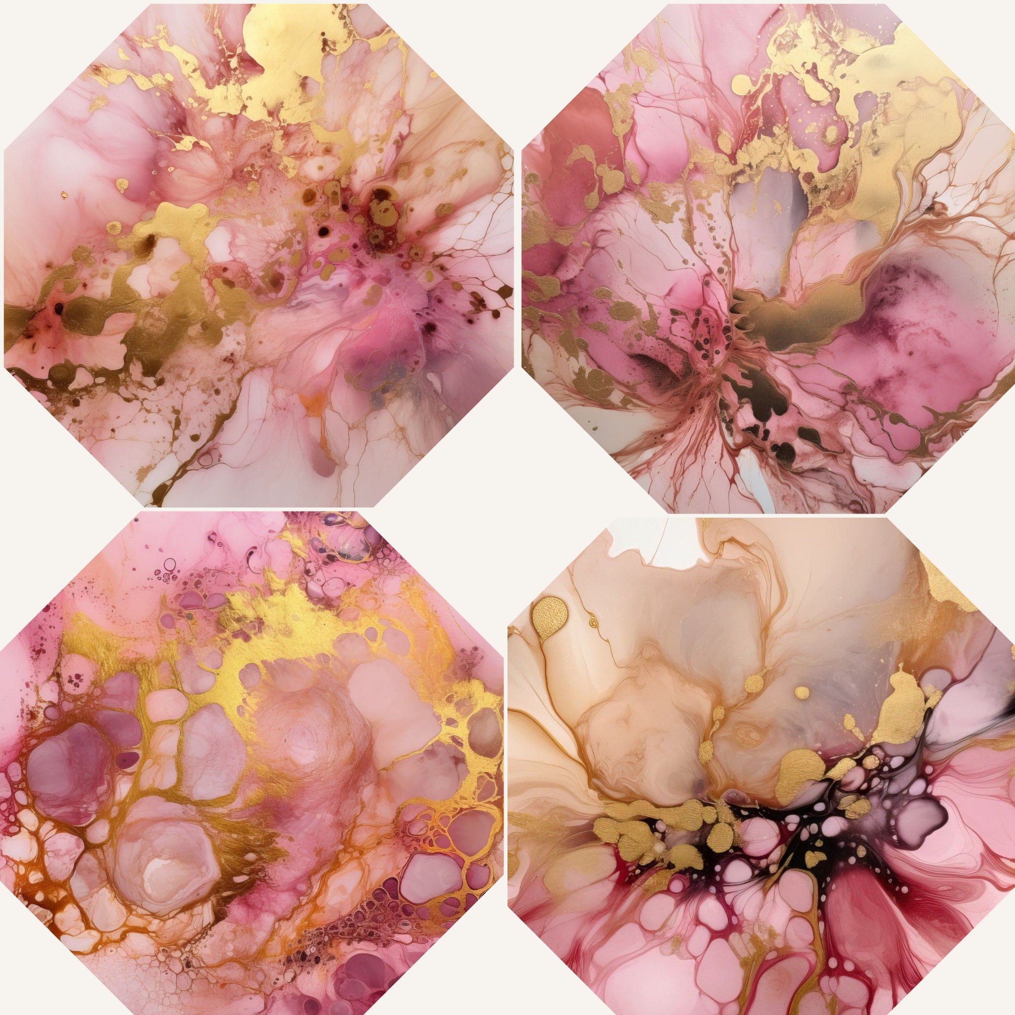 Pink & Gold Alcohol Ink Texture Digital Papers, Colorful Backgrounds ...