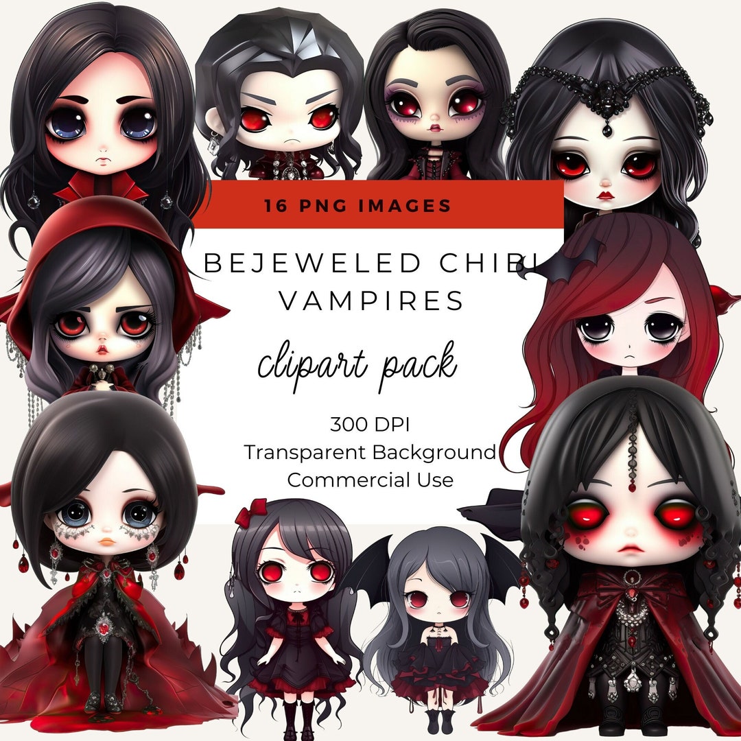 Chibi Bejeweled Vampires Clipart, Halloween Clipart, Halloween Cute ...