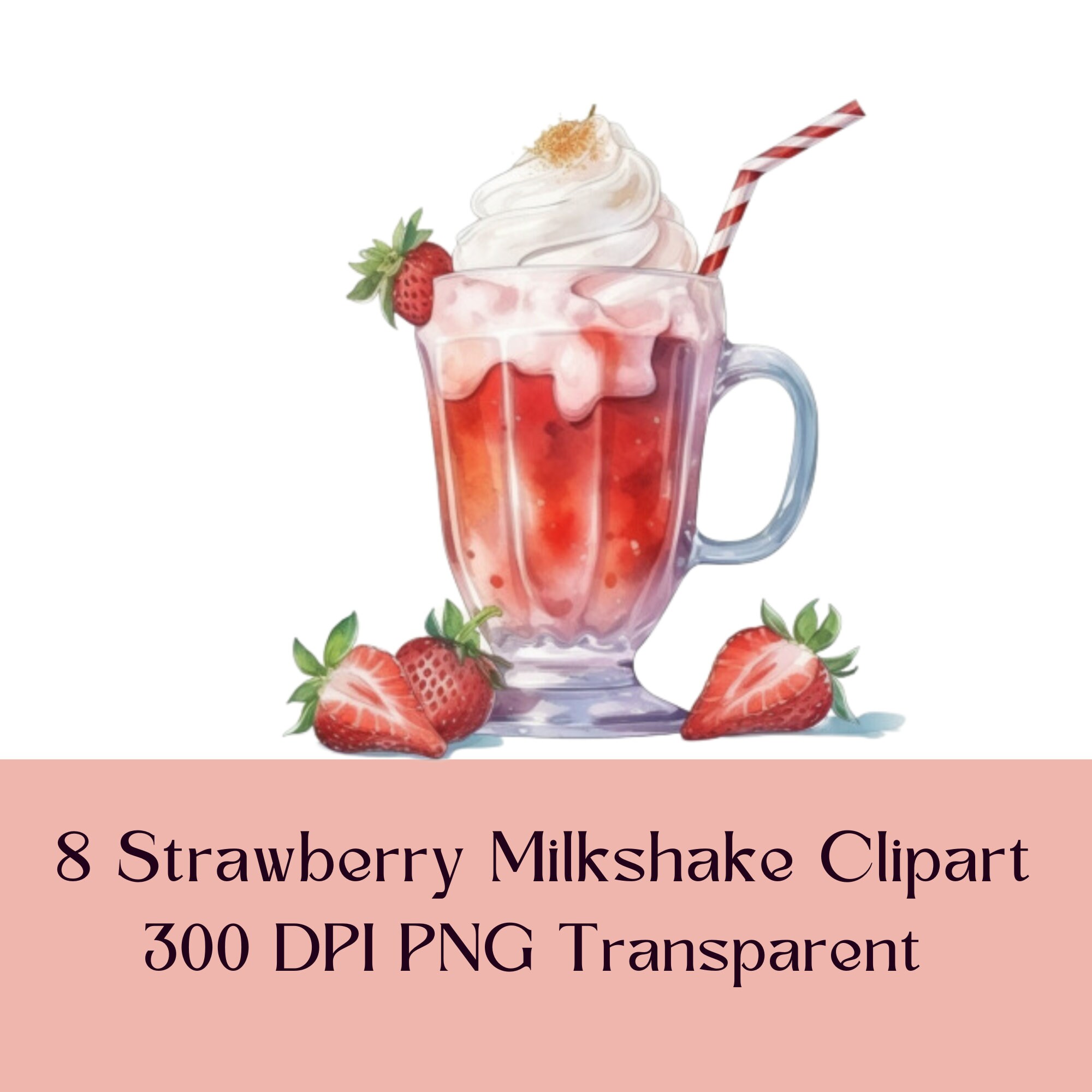 Strawberry Milkshake Watercolor, PNG, Summer Milkshakes, Ice Cream ...