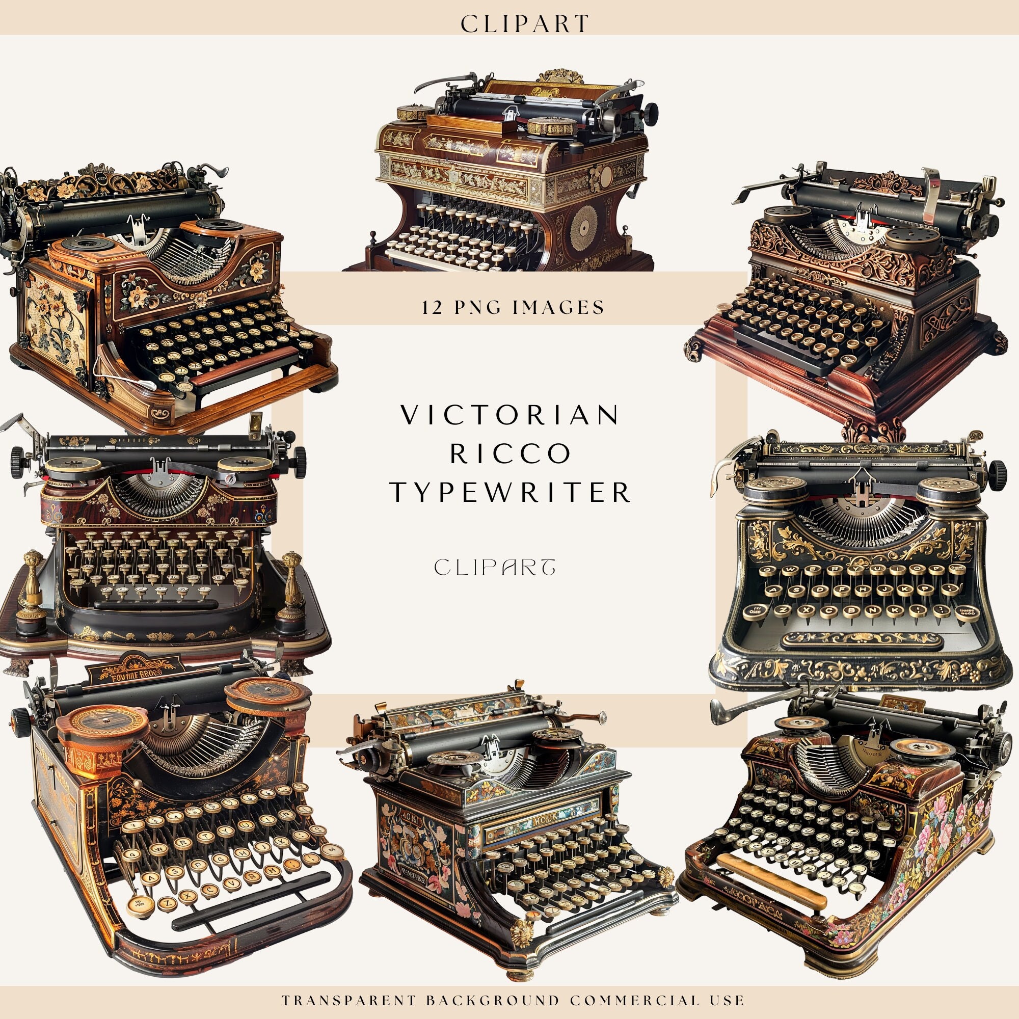 Victorian Clipart, Antique Typewriter, Ricco Typewriter. Vintage ...