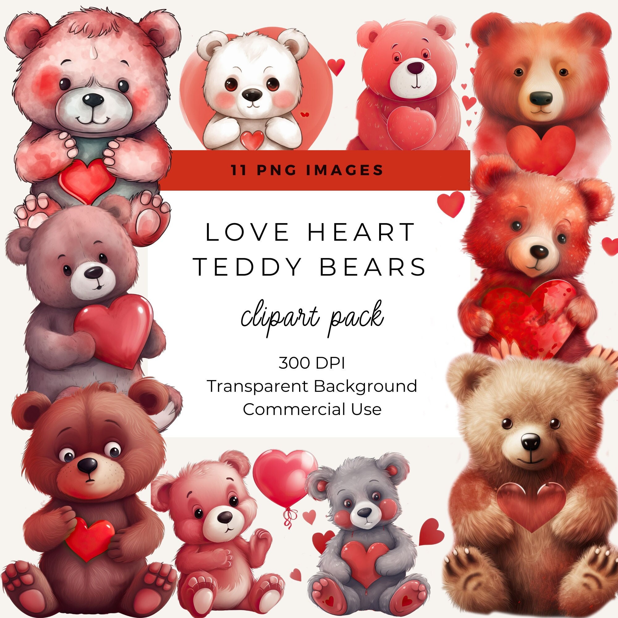 Love Heart Teddy Bear Valentine Bears Clipart Romantic - Etsy