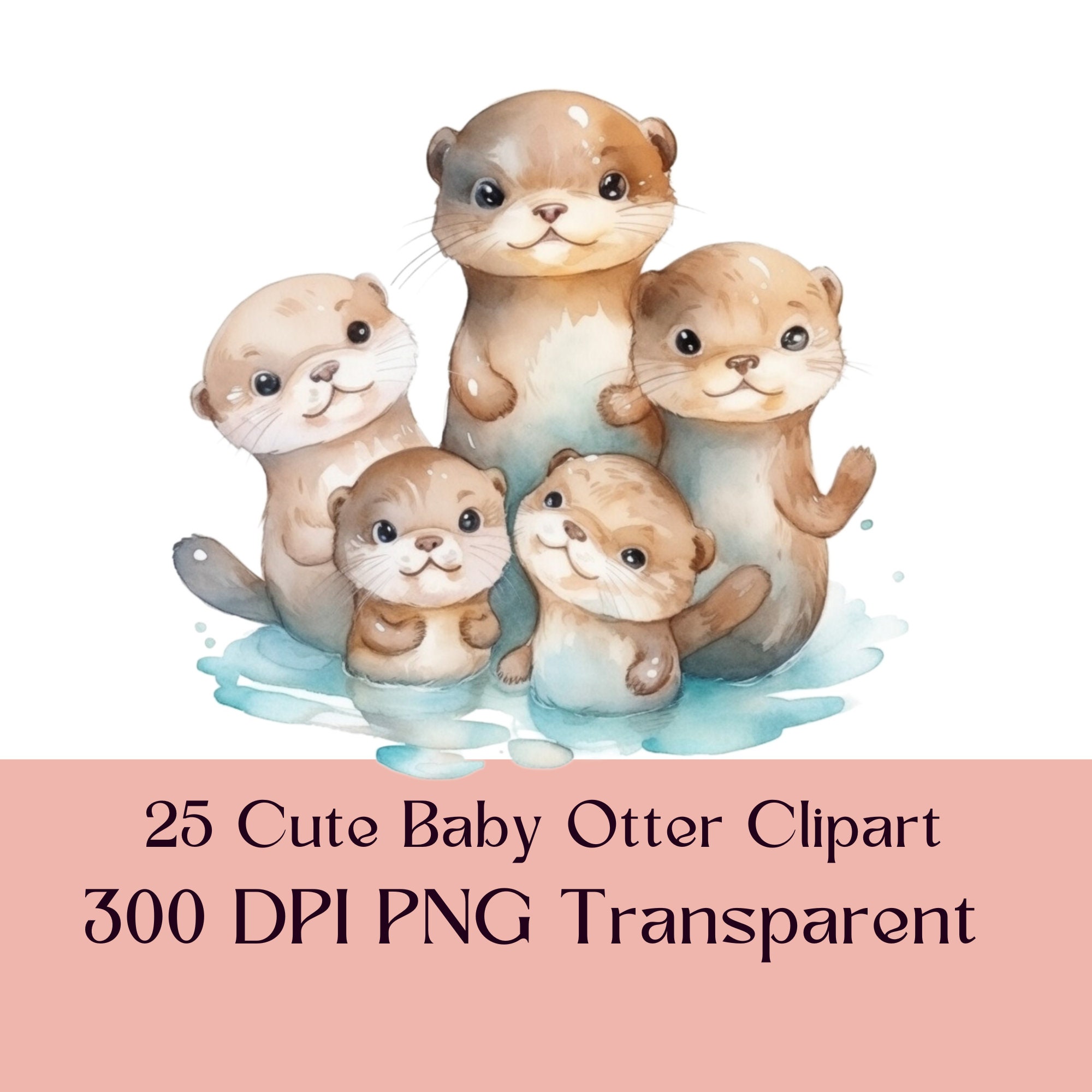 Watercolor Otter Clipart, Baby Otters, Sea Creatures, Watercolor ...