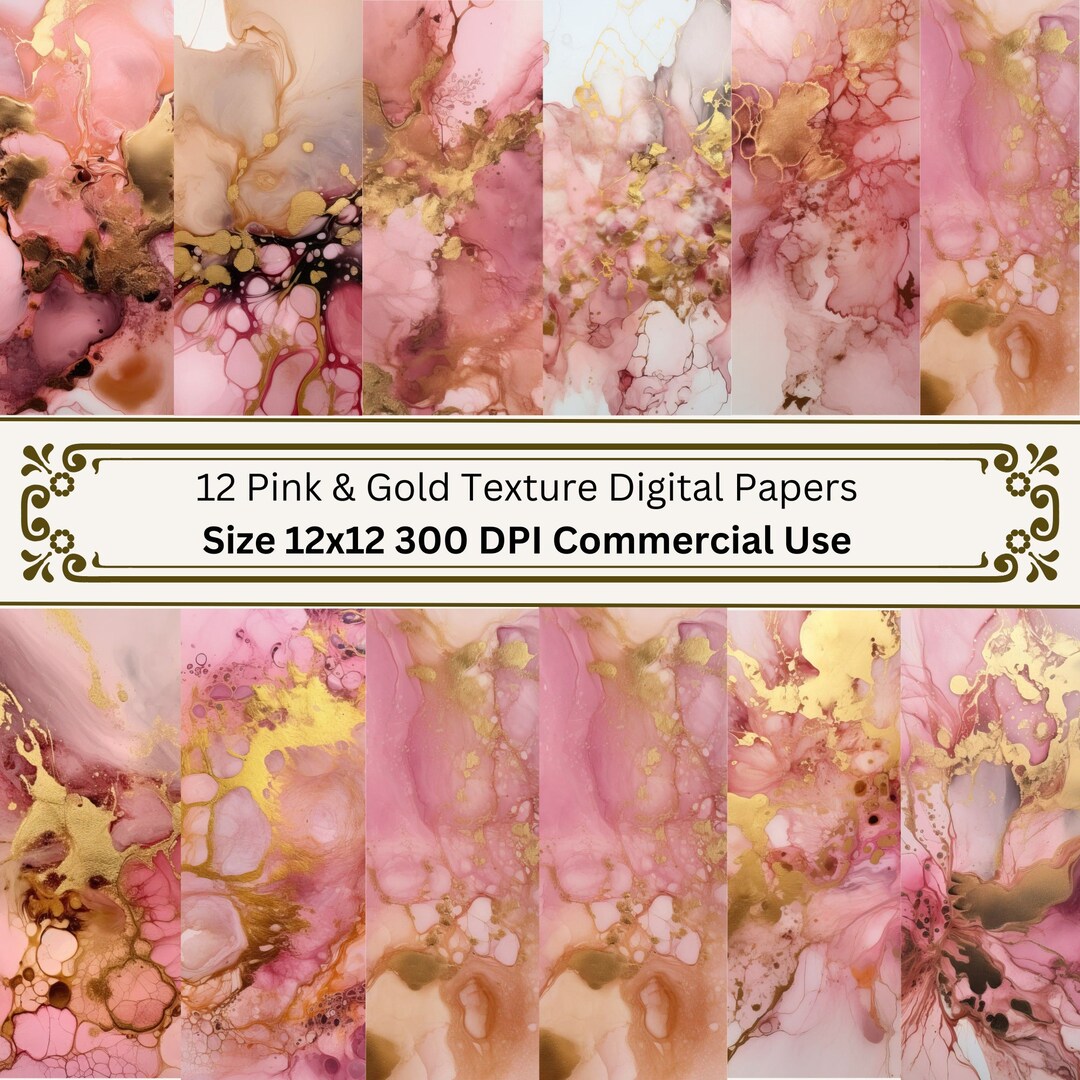 Pink & Gold Alcohol Ink Texture Digital Papers, Colorful Backgrounds ...
