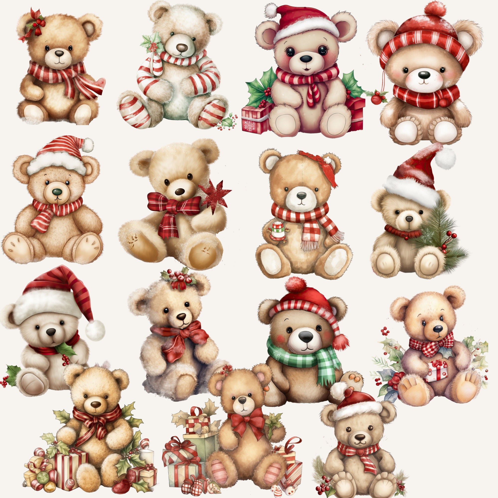 Cute Christmas Teddy Bear Clipart, Christmas Clipart, Card Making ...