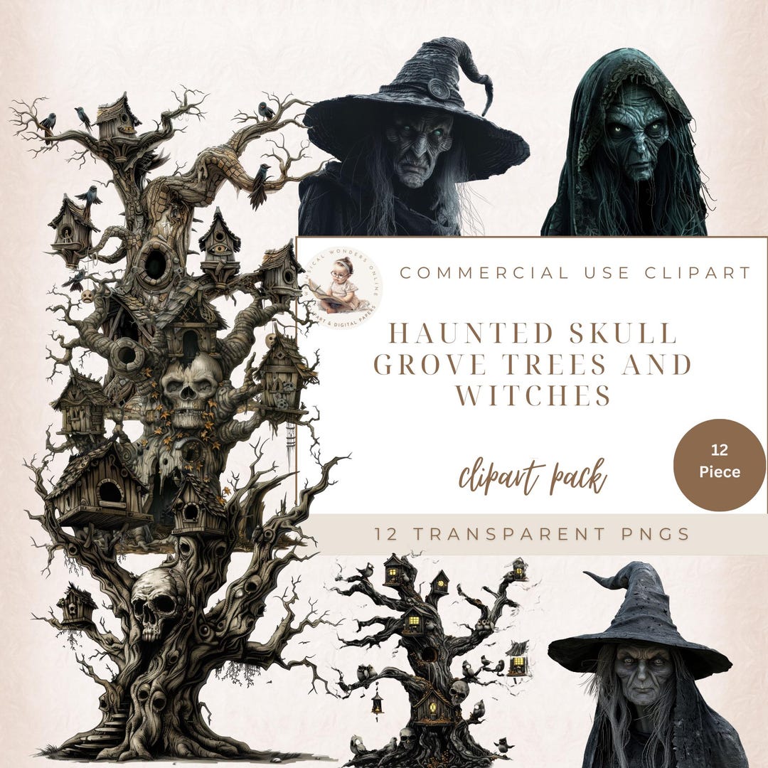 Halloween Tree Clipart, Skull Trees Forest Clipart, Magical Witches ...