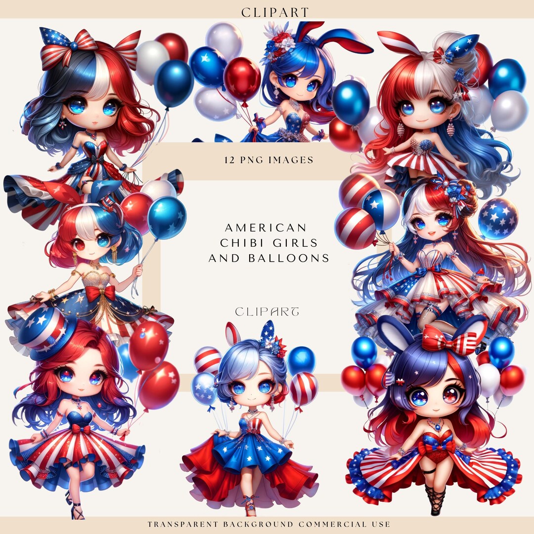 Patriotic Day Clipart, Chib Girls Clipart, Fashion Girl, 4th of July ...