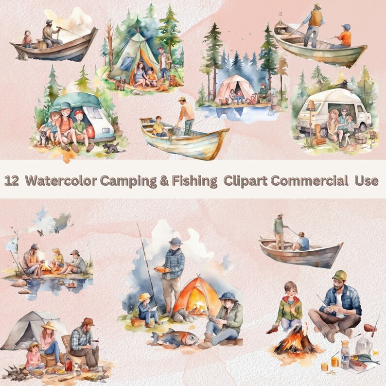 Family Camping Clipart Fishing Camping in Tents Travel Clip - Etsy