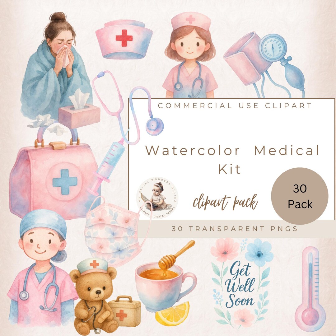 Watercolor Medical Clipart Bundle, Cute Doctors, Nurses & Teddy Bear ...