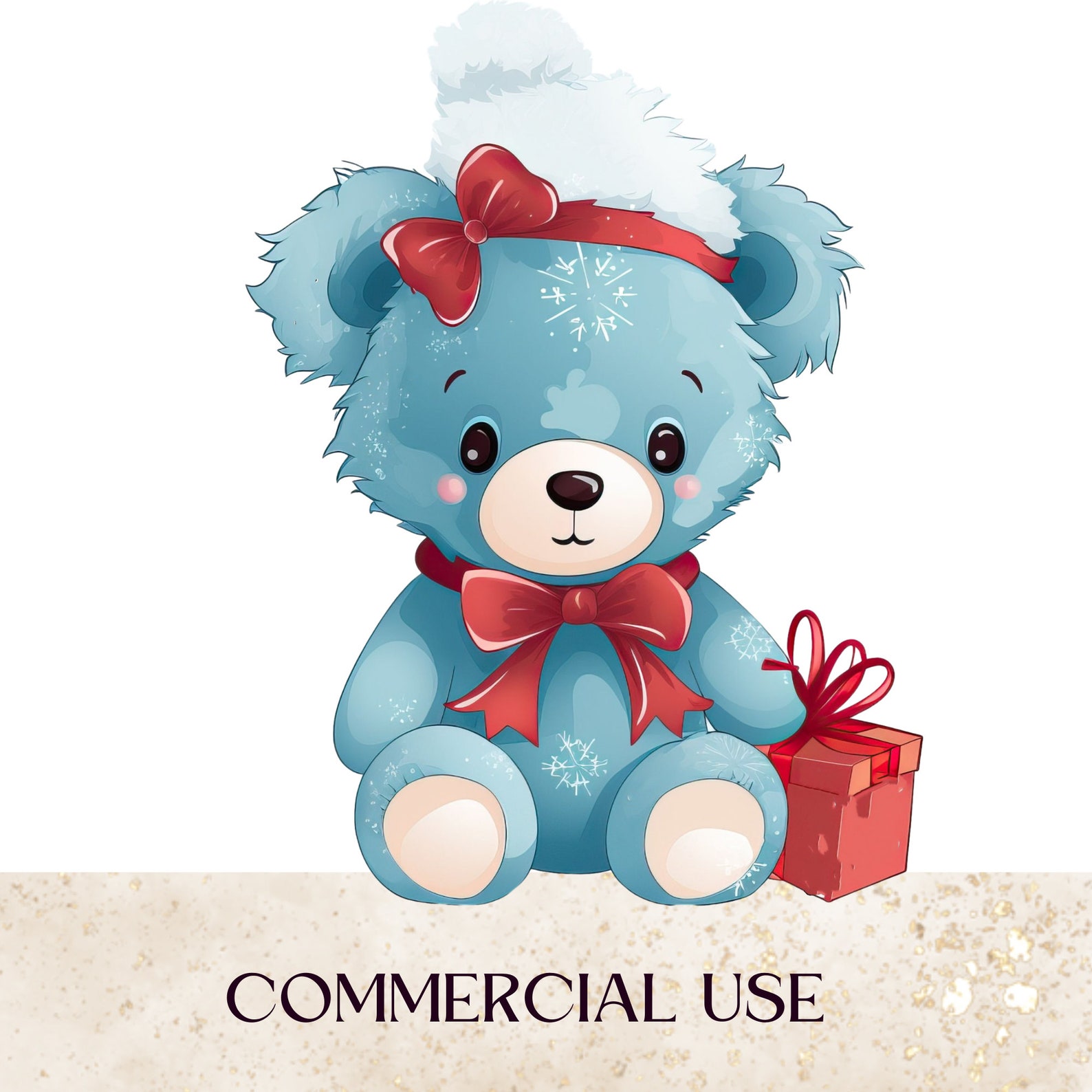 Cute Dusty Blue Teddy Bear Clipart, Christmas Clipart, Card Making ...
