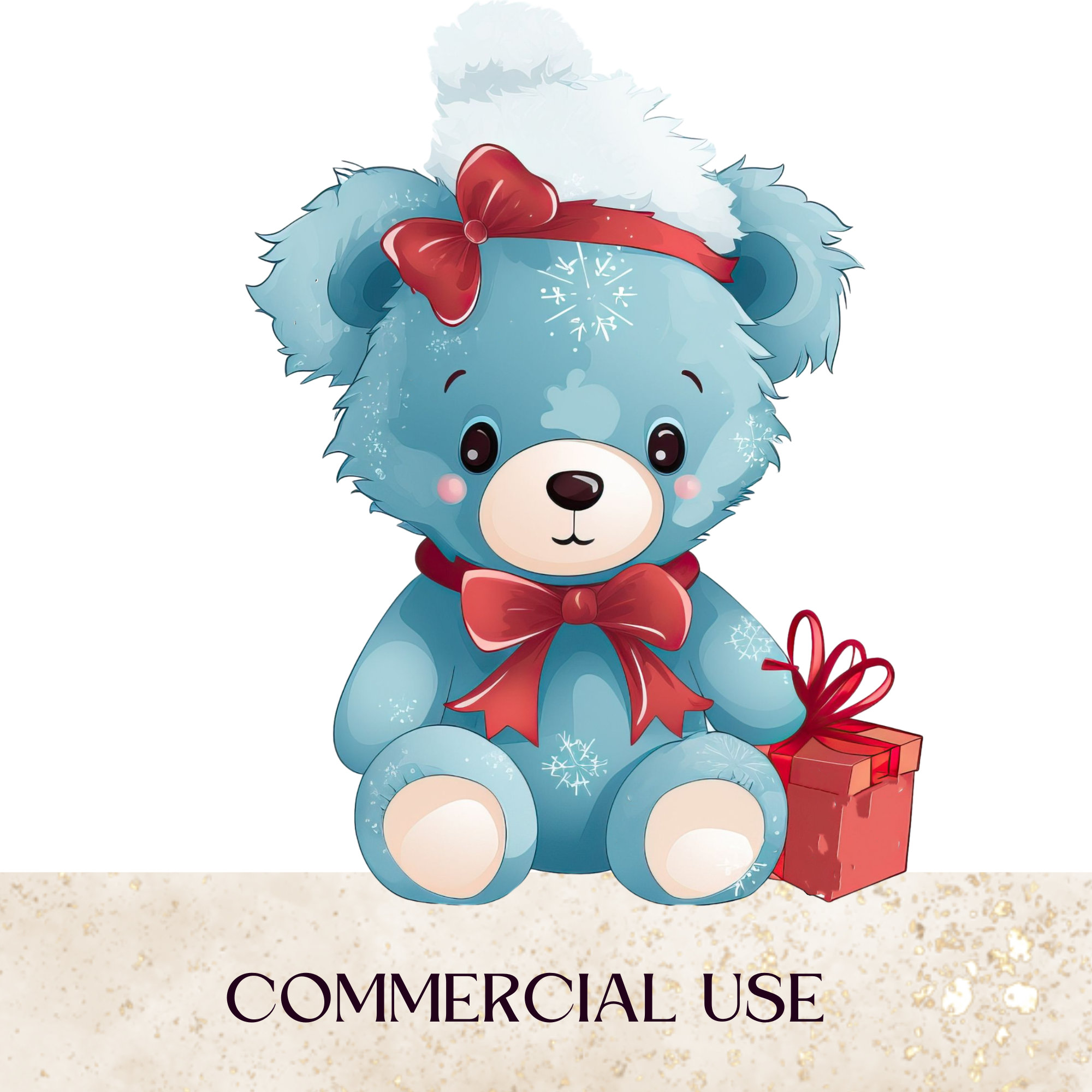 Cute Dusty Blue Teddy Bear Clipart, Christmas Clipart, Card Making ...