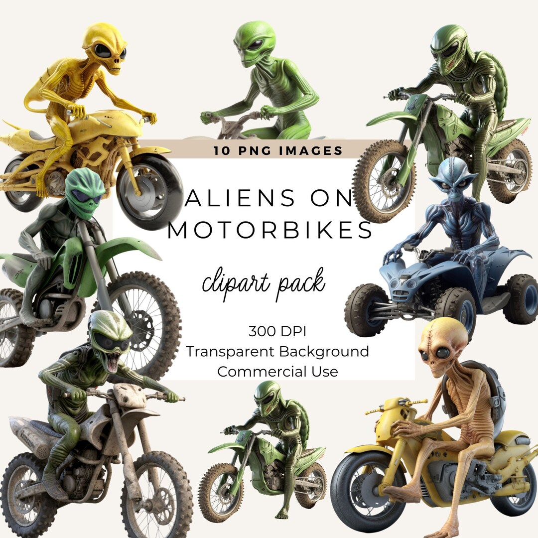 Aliens on Motorbikes Clipart Bundle. PNG Files, Transparent Backgrounds ...