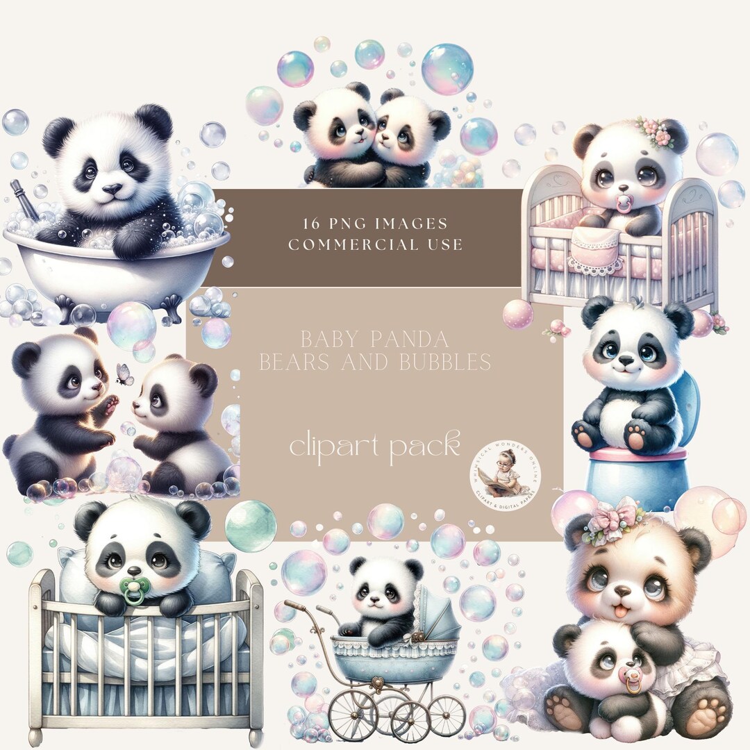Cute Baby Panda Bear Clipart Bundle, Baby Panda PNG, Panda Bear ...