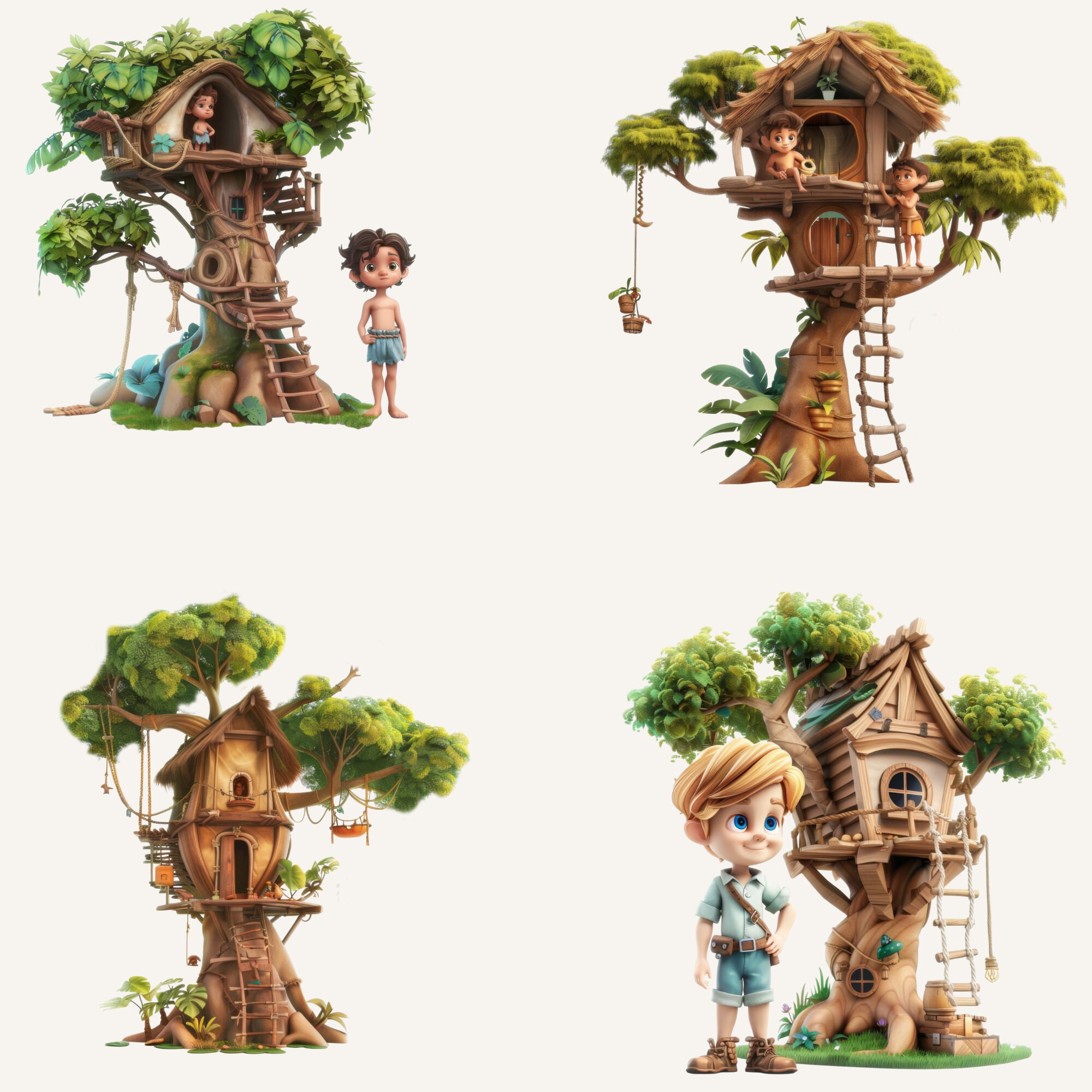 Watercolor Treehouse Clipart, Forest Treehouse, Jungle Kids, Magical ...