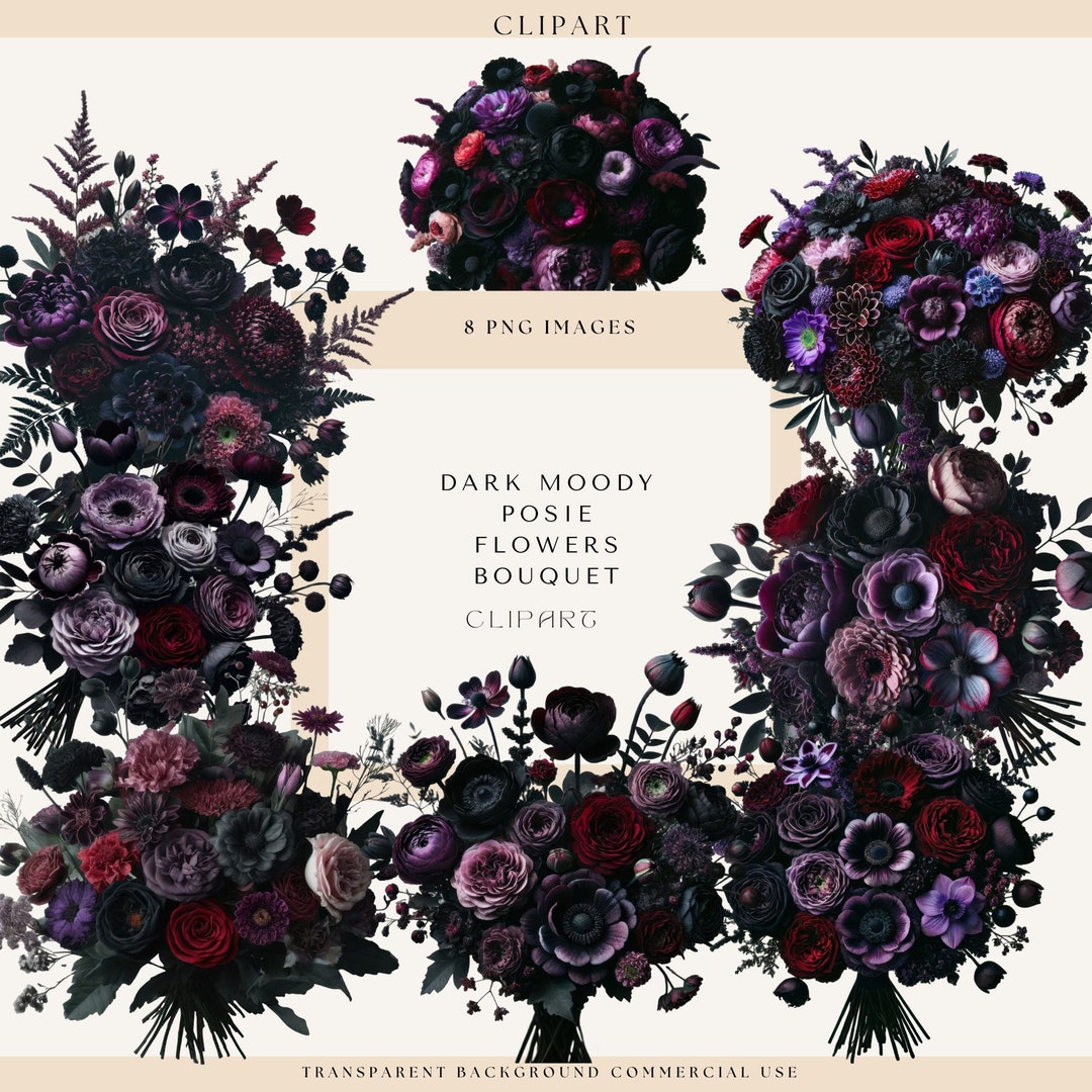 Wedding Clipart, Gothic Dark Moody, Peonies Bouquet, Flower Clipart ...