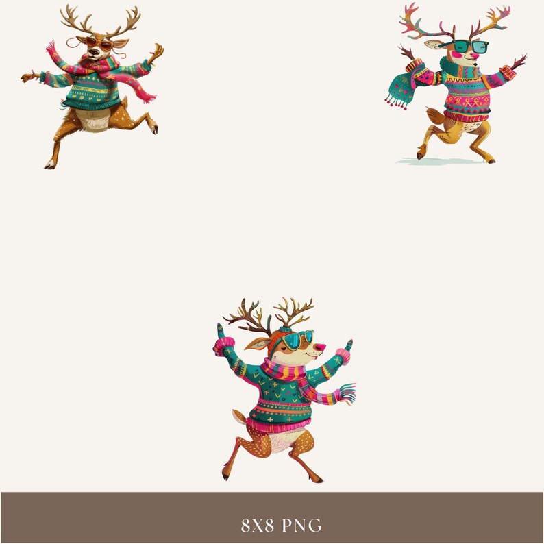 Dancing Quirky Reindeer Clipart, Funny Christmas PNG, Watercolor ...