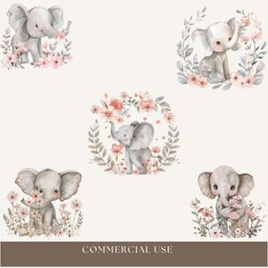Cute Floral Girl Elephant Graphics, Baby Shower, Elephant Clipart ...