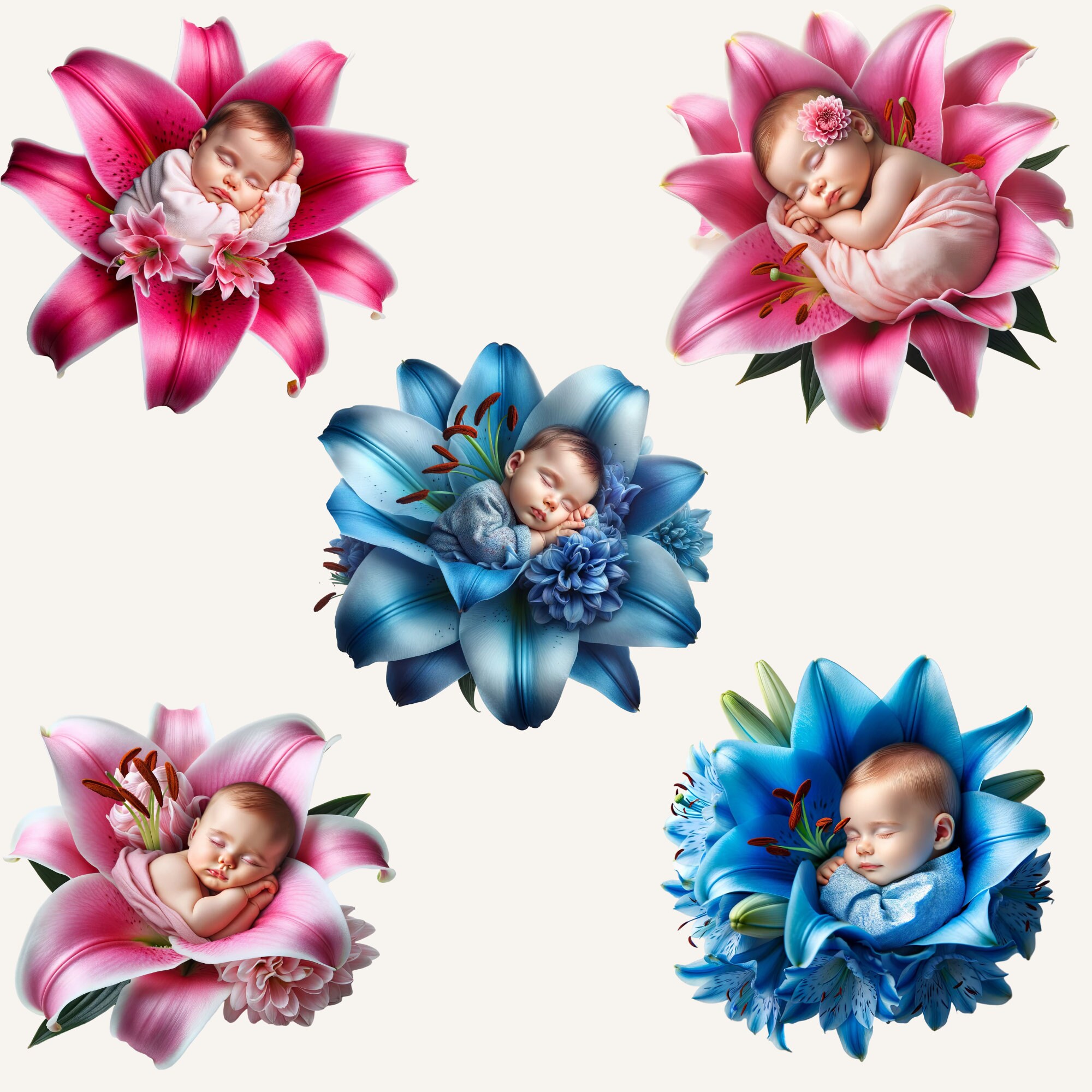 Newborn Clipart, Babies Sleeping in Lily Clipart, Baby Girl Clipart ...