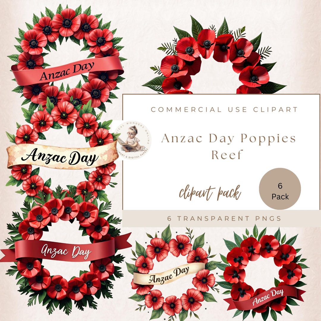 Anzac Day Poppies Wreath Clipart, Poppies Wreath, Remembrance Day ...