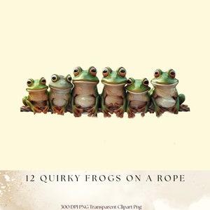 Whimsical Frog Clipart, Quirky Frogs, Frogs on A Rope Clip Art, Frog ...