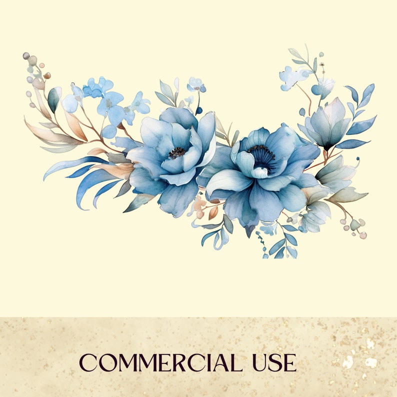 Dusty Blue Floral Bouquets, Blue Floral Borders, Watercolor Blue Floral ...