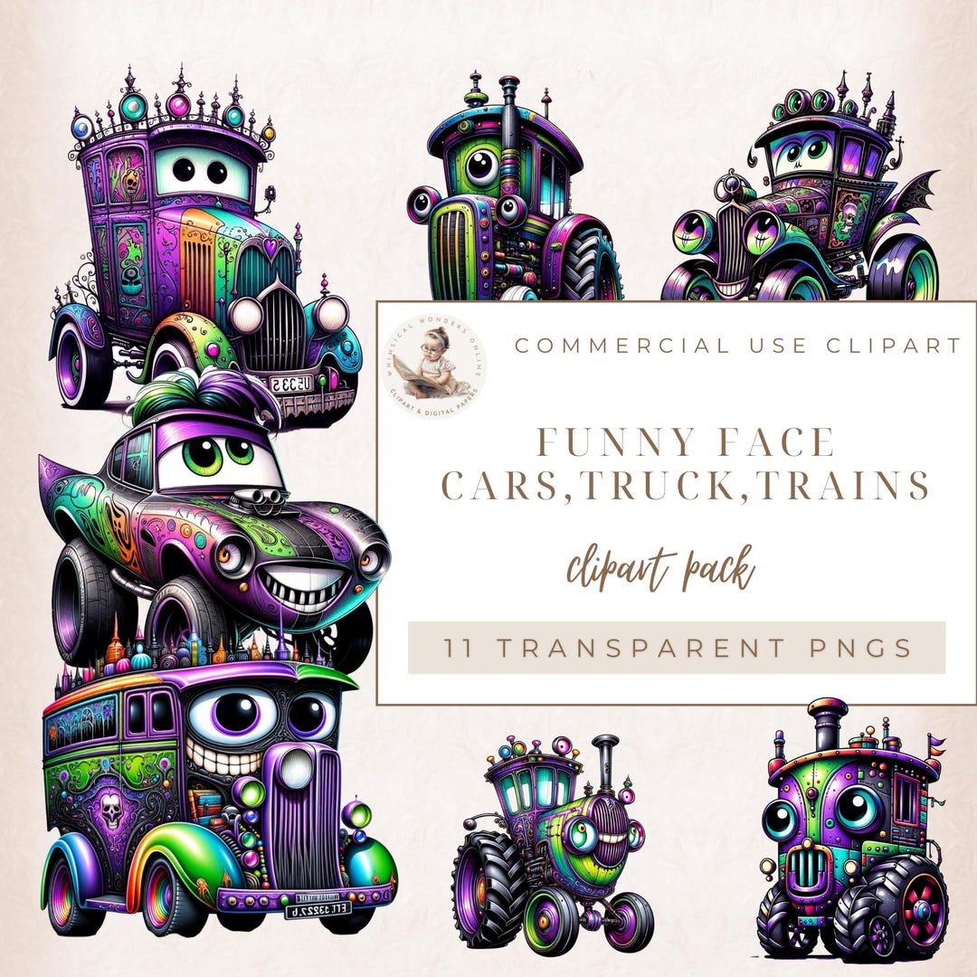 Funny Face Cars Clipart, Retro Cars, Cars Clip Art, Car Face, Groovy ...