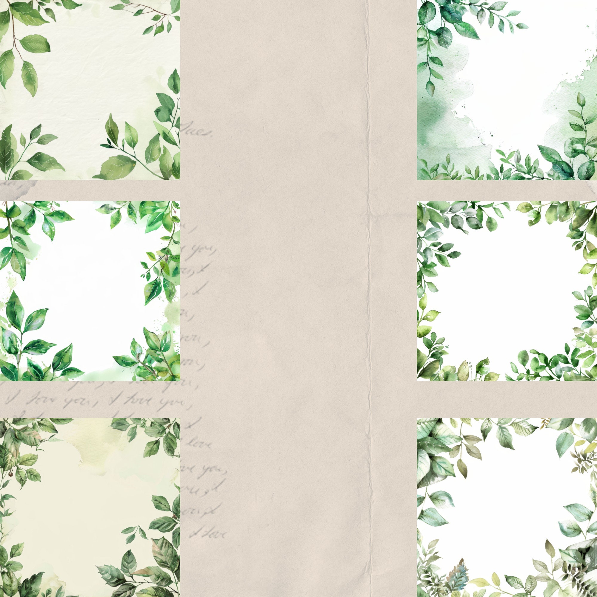 Printable Papers, Watercolor Green Leaves Digital Papers, Watercolor ...