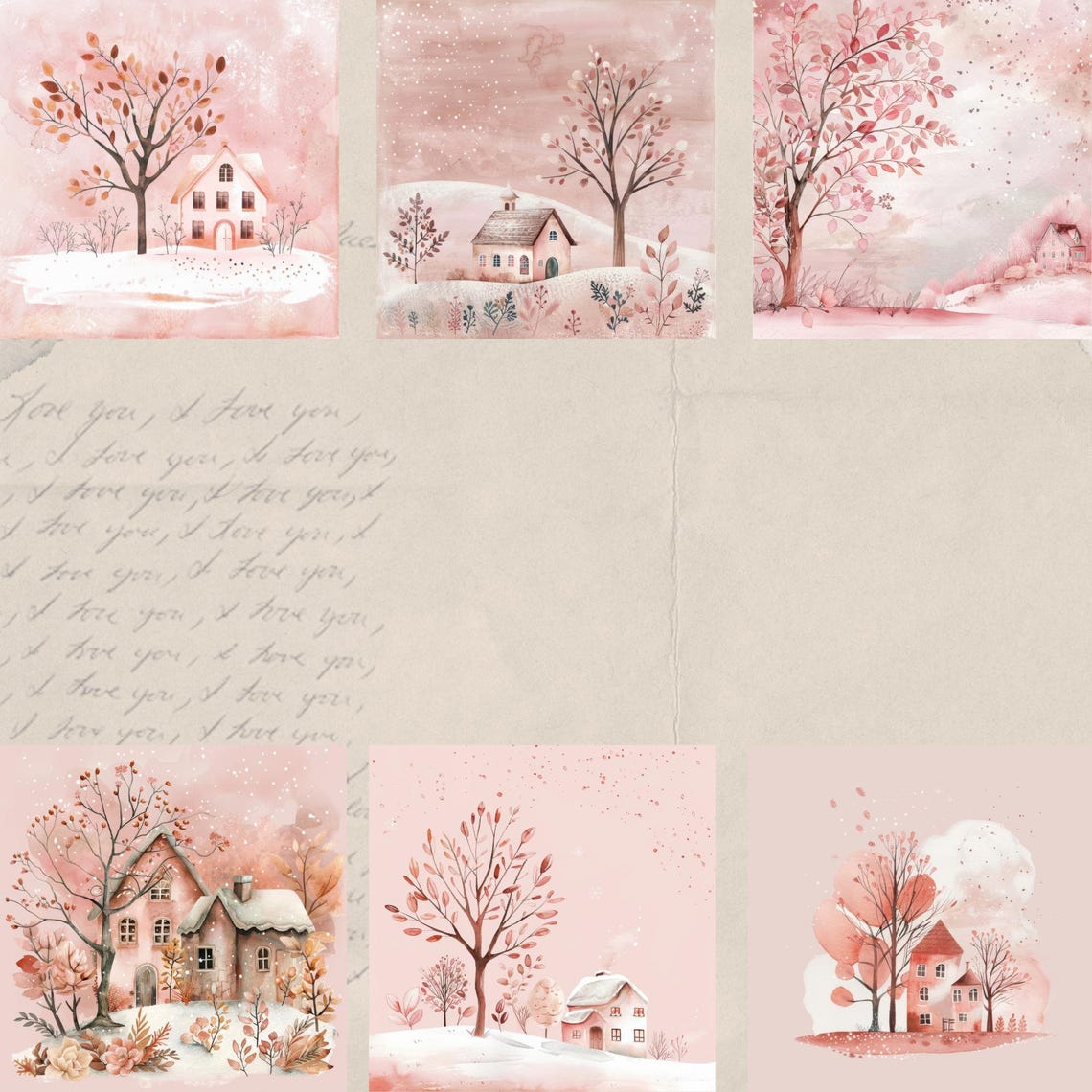 Pink Winter Christmas Papers, Christmas Journal, Digital Pink Papers ...