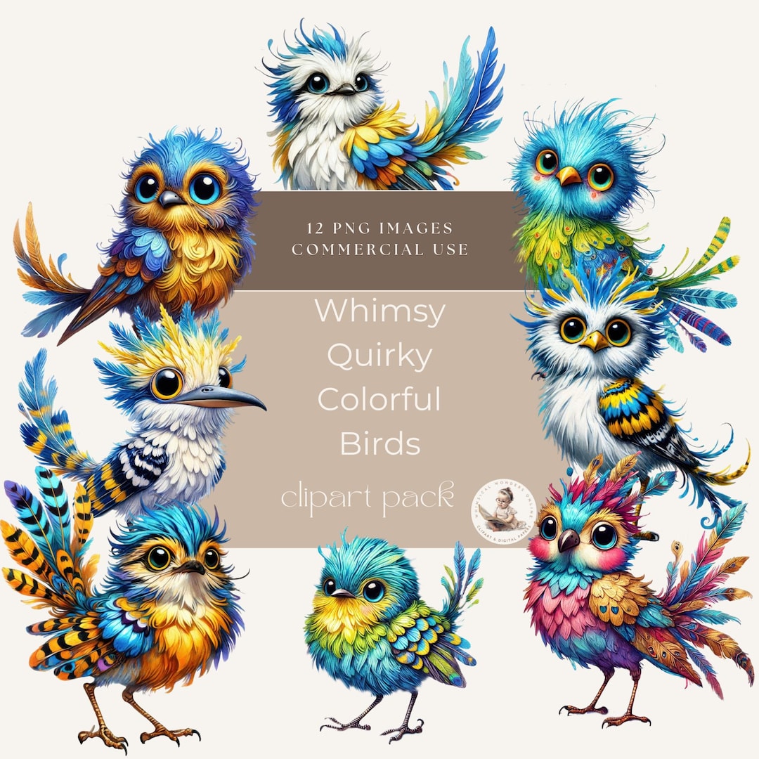 Quirky Bird Clipart, Colorful Funny Bird Clipart, Whimsical Clipart ...