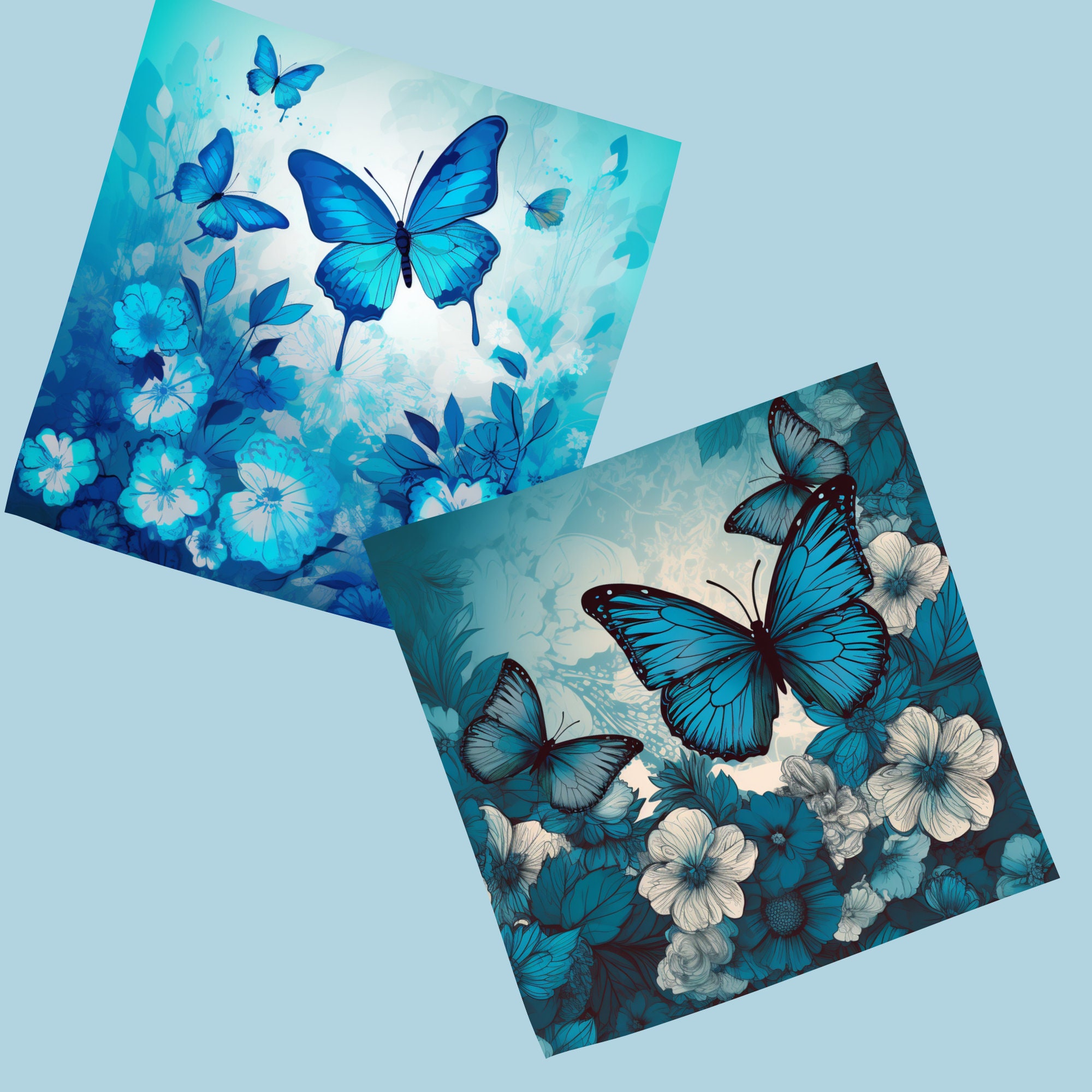 Blue Butterfly Digital Papers, Watercolor Butterfly Seamless Pattern ...