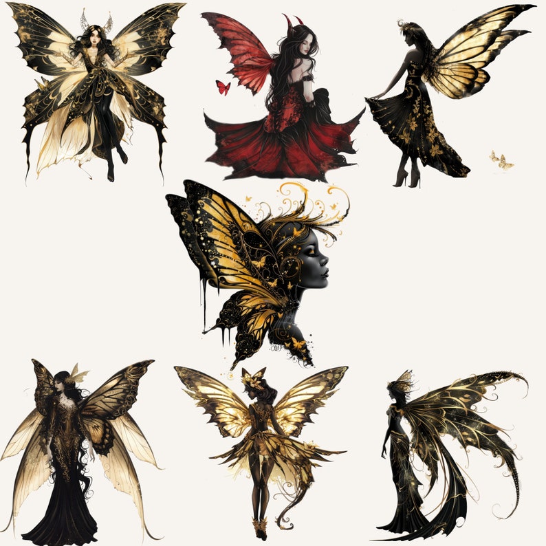 Gothic Clipart, Butterfly Girl, Fantasy Clipart, Goth Dark Butterfly ...
