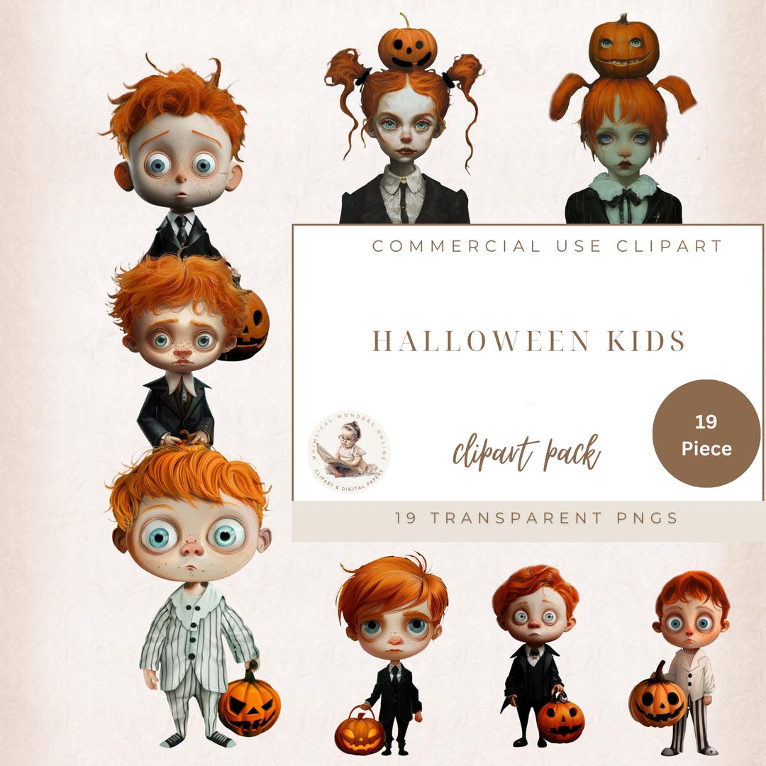 Halloween Kids Clip Art Clipart Pack, Transparent PNG, Quirky Halloween ...