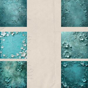 Teal Embossed Floral Digital Flower Papers, Digital Wedding Backgrounds ...