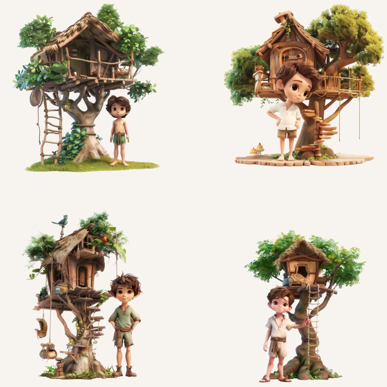 Watercolor Treehouse Clipart, Forest Treehouse, Jungle Kids, Magical ...