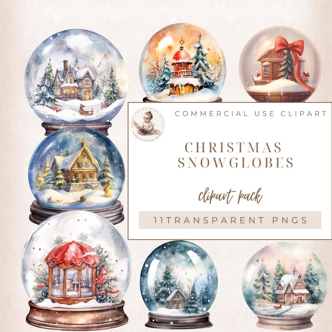 Christmas Snow Globe Clipart, Watercolor Christmas Clipart, Christmas ...