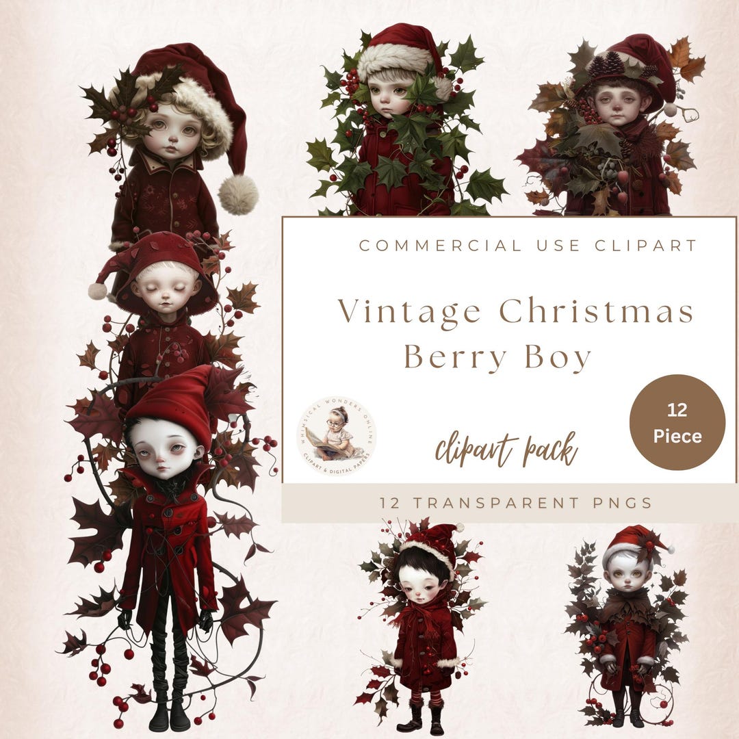 Vintage Christmas Berry Boy Graphics, Cute Berry Boys, Boys Clipart ...