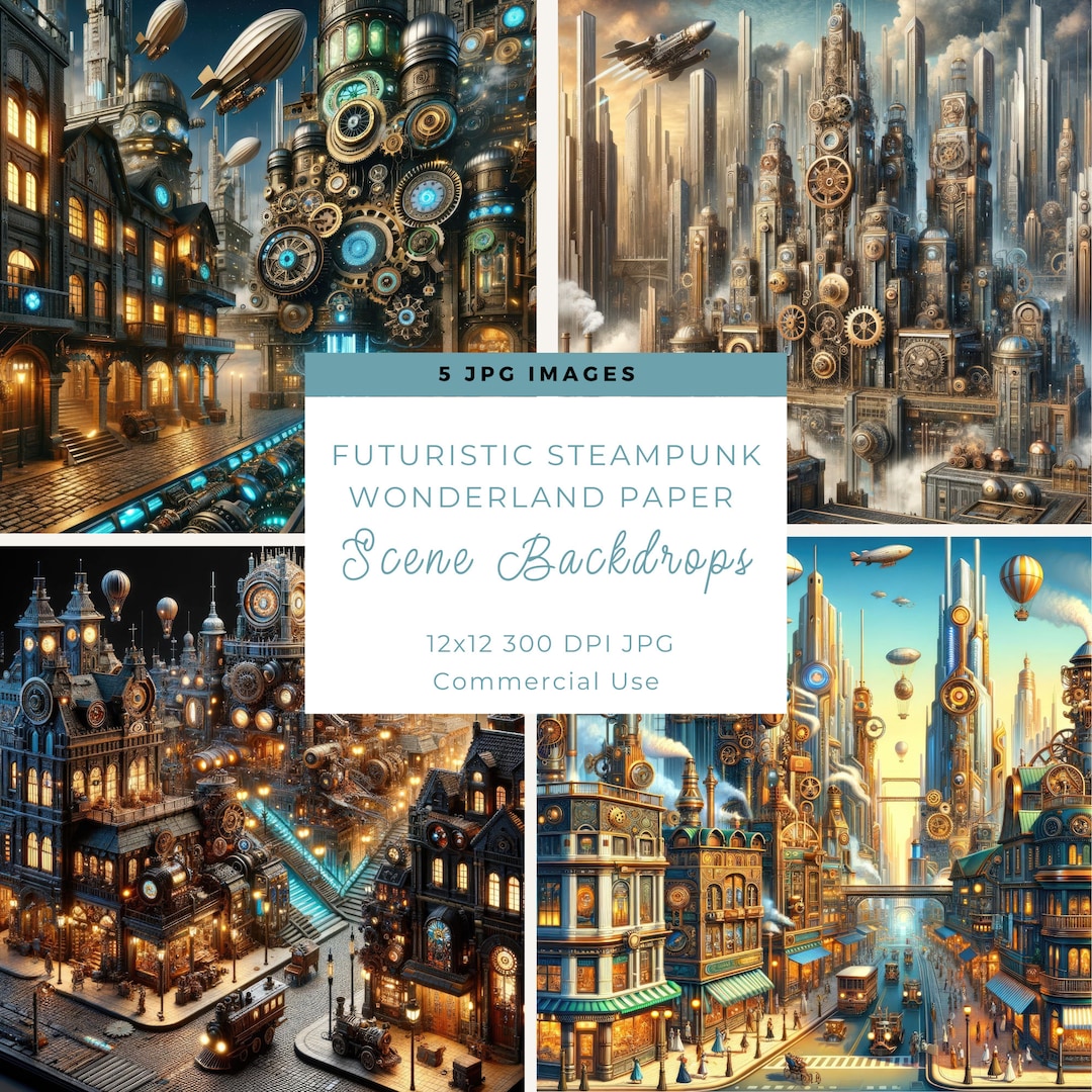 Steampunk Futuristic Wonderland Digital Papers, Steampunk Papers ...