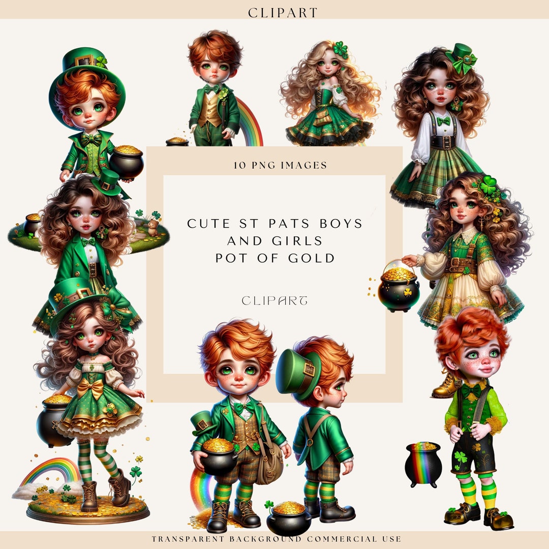 St Patrick's Day Clipart, Irish Girl Clipart, Irish Boy Clipart, Kids ...