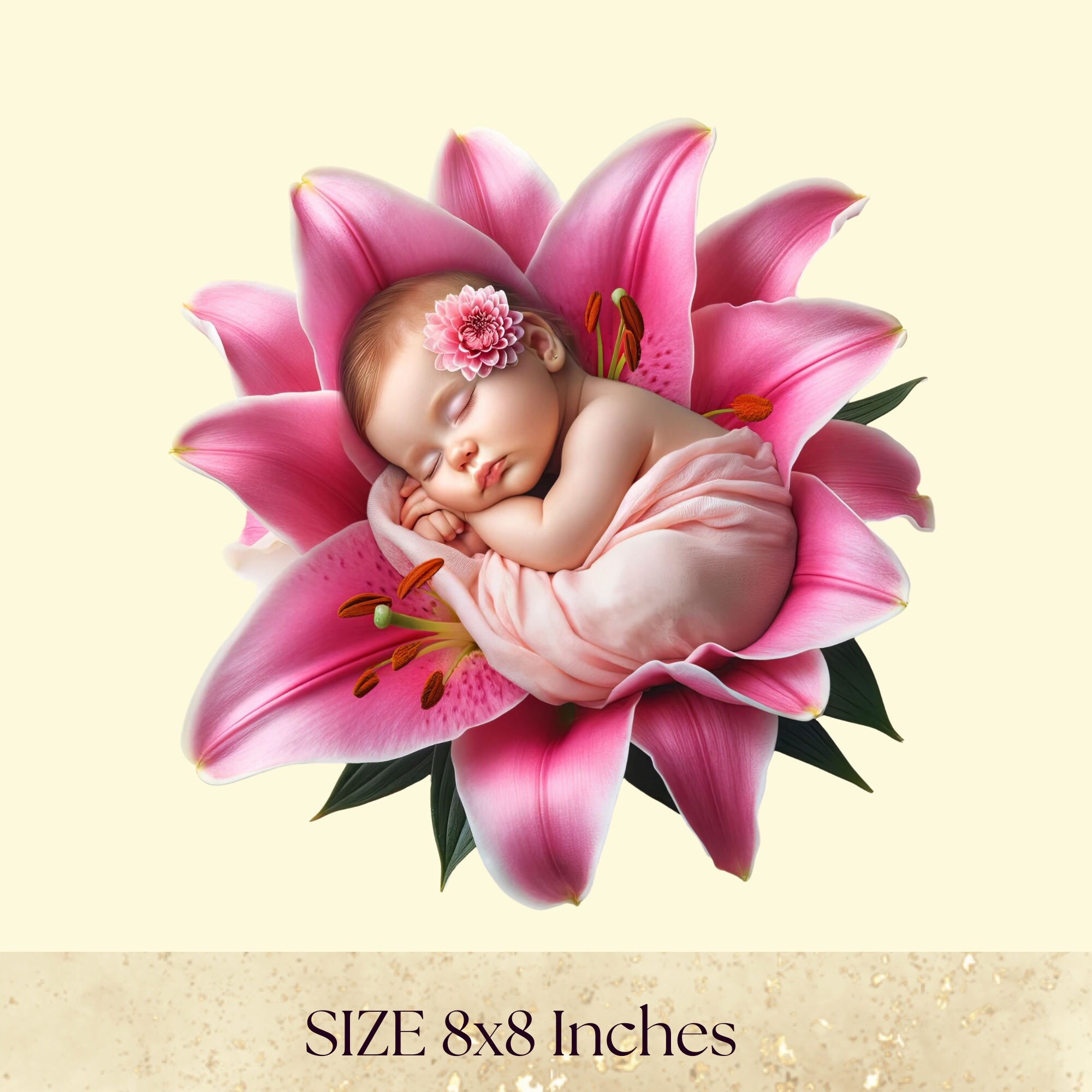 Newborn Clipart, Babies Sleeping in Lily Clipart, Baby Girl Clipart ...