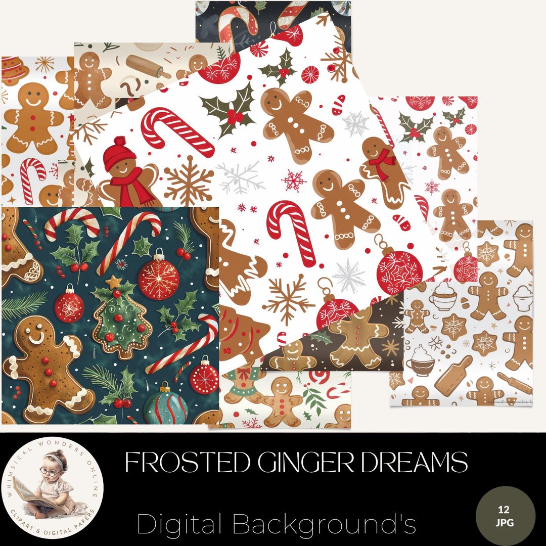 Gingerbread Christmas Digital Paper Pack, 12x12 Gingerbread Patterns ...