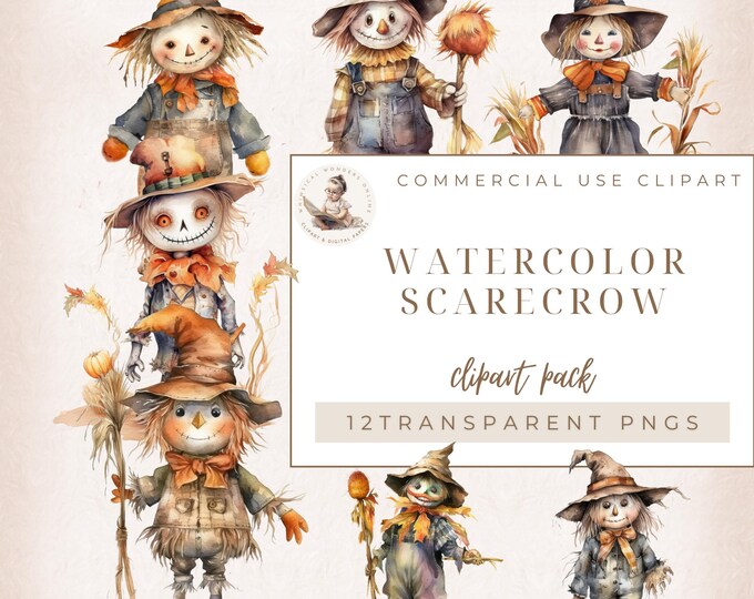 Cute Scarecrow Clipart Bundle, Fall Autumn Thanksgiving Clipart, Jpgs ...