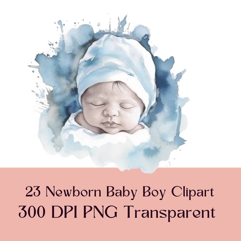 Watercolor Newborn Baby Boy Clipart Bundle, Newborn Clipart, Baby ...
