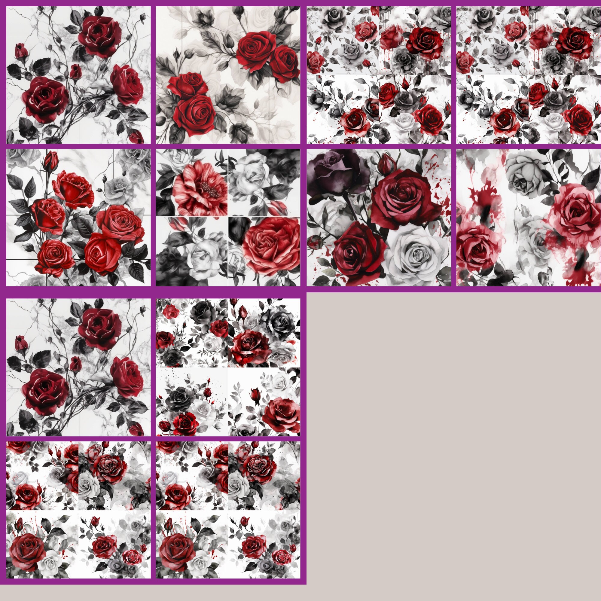 Red and Black Floral Digital Paper, Seamless Gothic Rose Printable ...