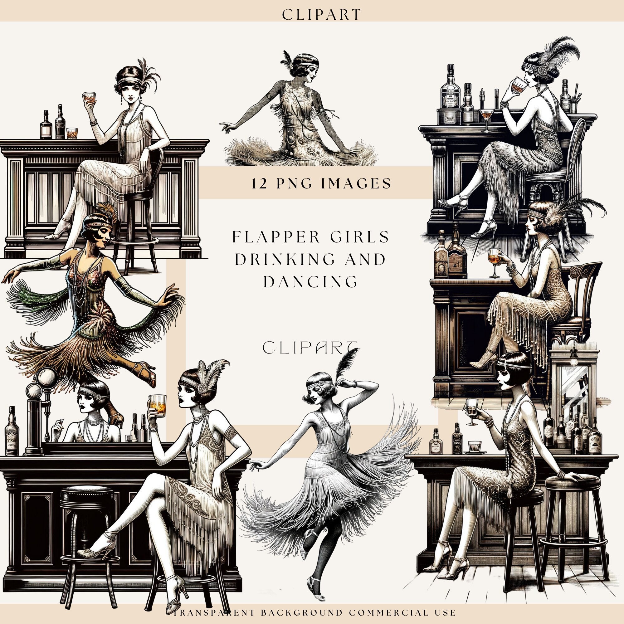 Flapper Girls 1920's, Vintage Women Clipart, Girl Dancing Sitting at A ...